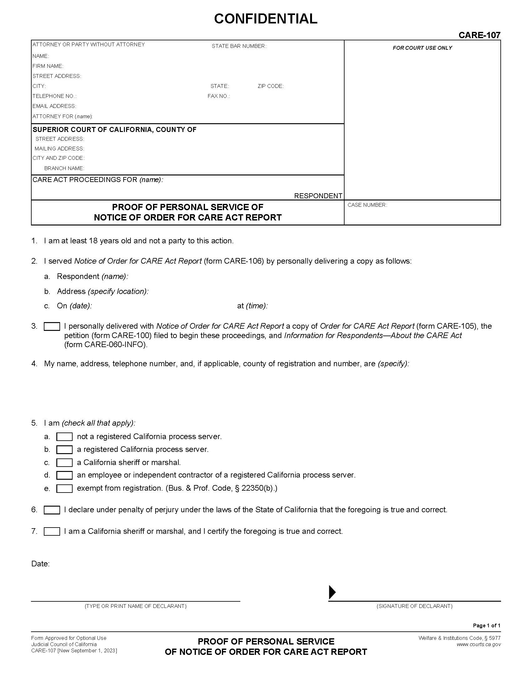 Proof of Personal Service of Notice of Order for CARE Act Report | California Courts | Self Help ...