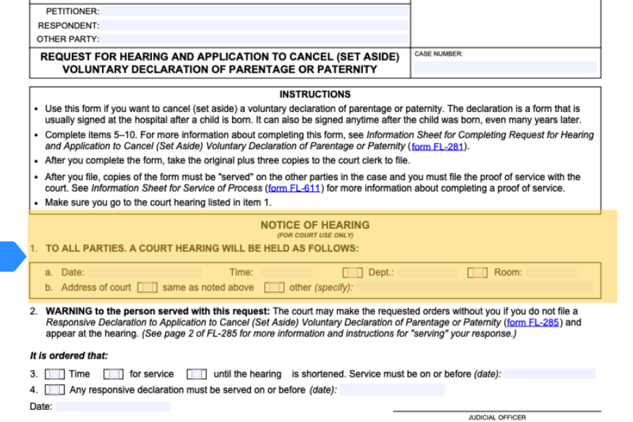 Request for Hearing and Application to Cancel Voluntary Declaration of ...