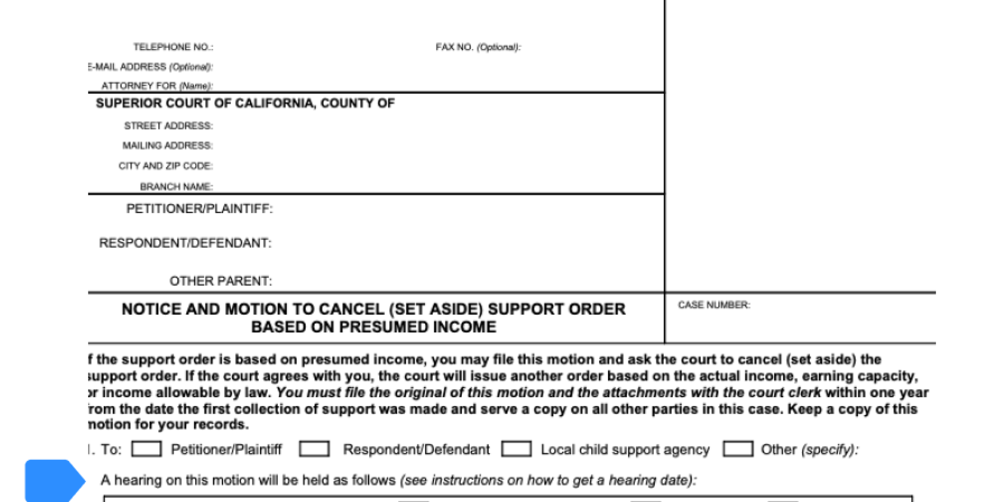 Notice and Motion to Cancel (Set Aside) Support Order (form FL-640 ...