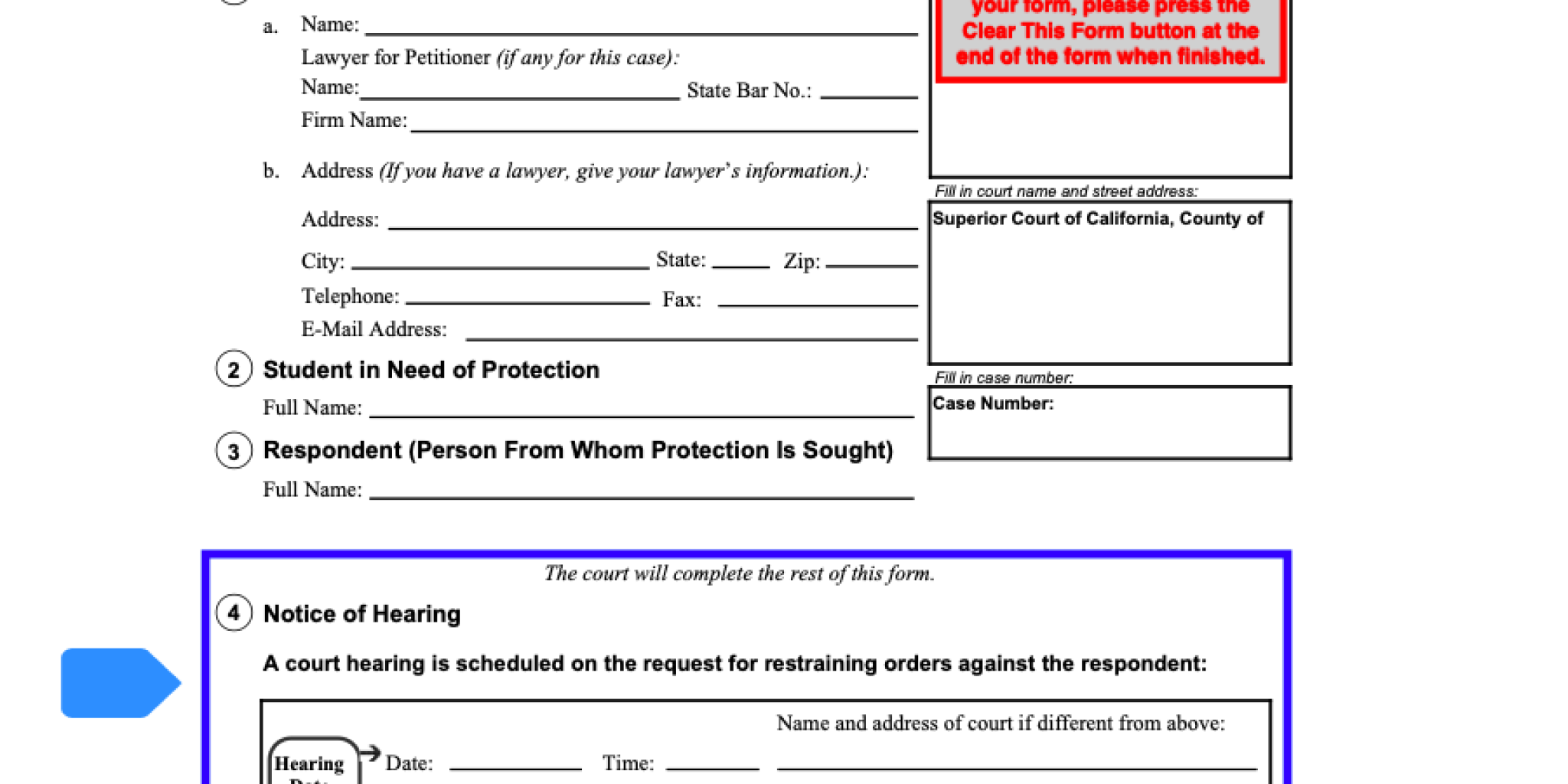 School Violence Restraining Orders (SV-109, SV-100, SV-110 ...