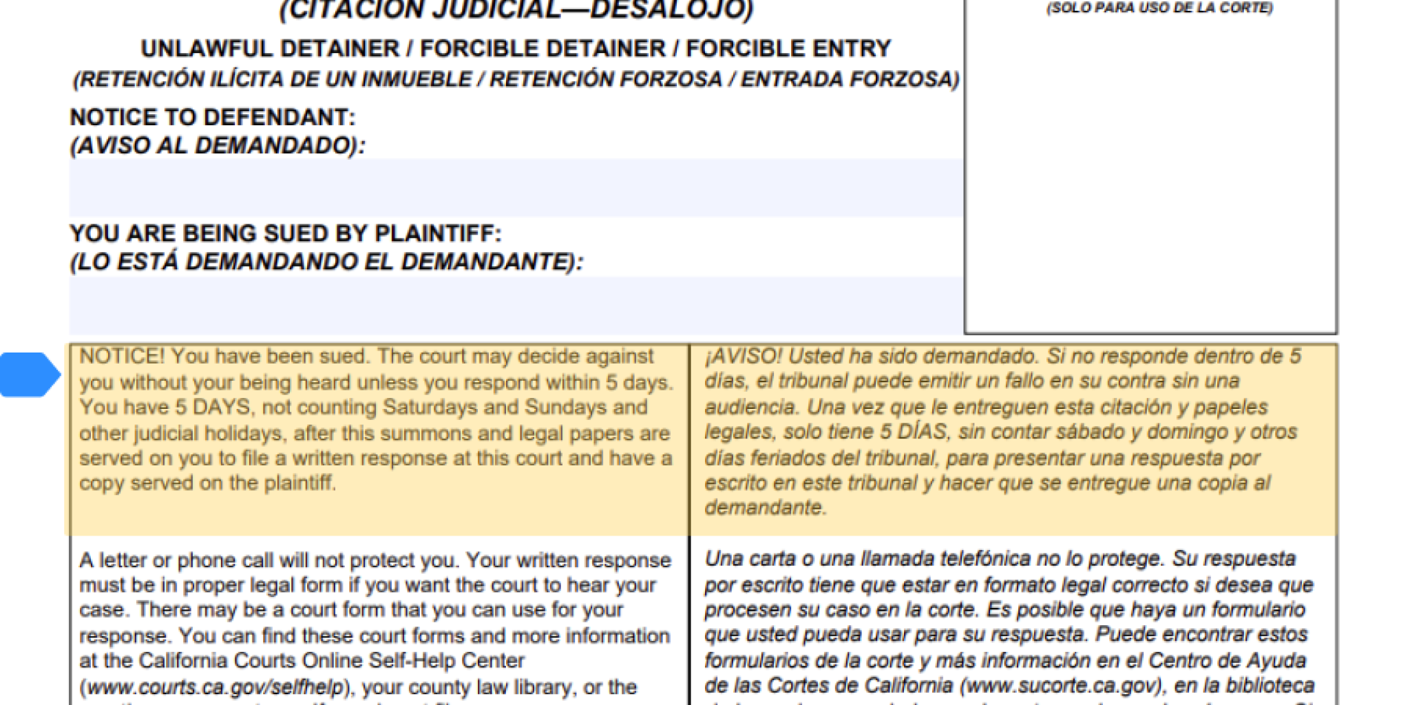 Summons-Unlawful Detainer-Eviction (form SUM-130) | California Courts ...